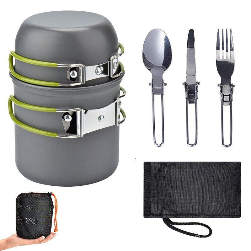 Portable camping cookware set outdoor pot stove sets nature hike picnic ...