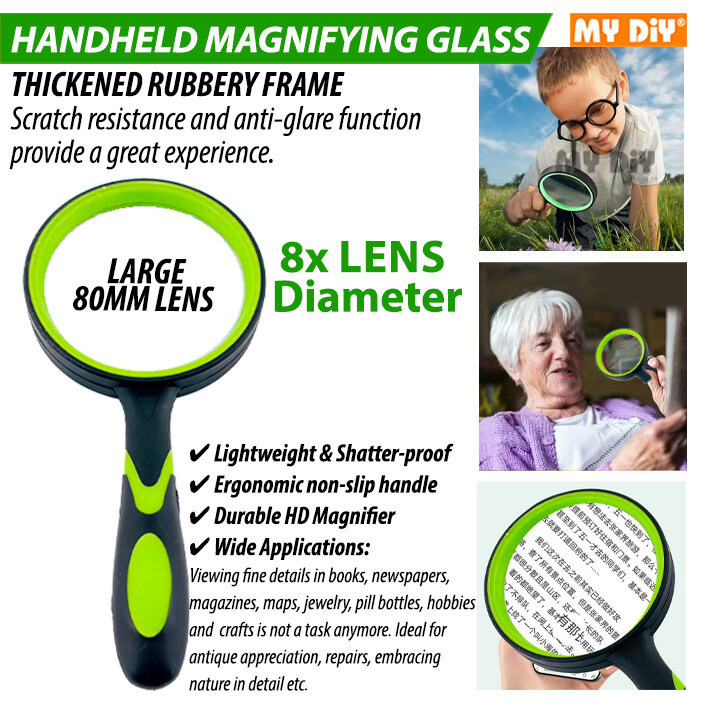 80mm LENS SOFT RUBBER HANDHELD MAGNIFYING GLASS WITH LARGE 80MM LENS ...