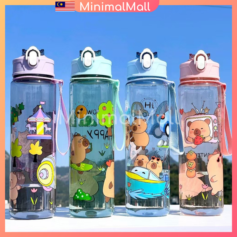 Capybara Children School Drinking Bottle with Straw Cute Cartoon Water ...