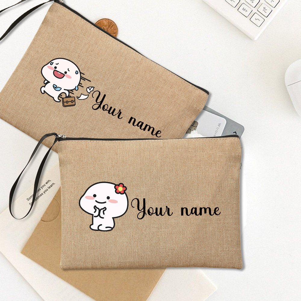 New QUBY with Name Custom Linen Wristlet Clutch Cartoon Pencil Case ...