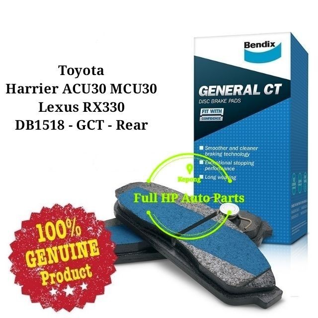 Original Bendix DB1518GCT Rear Brake Pad - Toyota Harrier ACU30 MCU30 ...