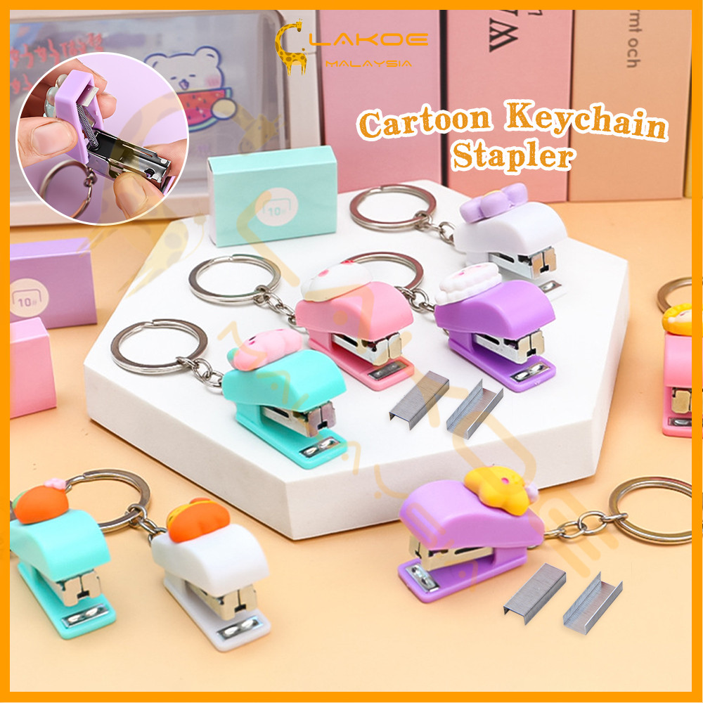 lakoe Cute Cartoon Keychain Stapler Portable Paper Binder Mini Stapler ...