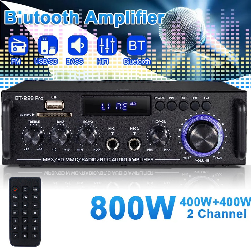 400W Mini Car Amplifier 2.0 12V Power Amplifier with Bluetooth Speaker ...