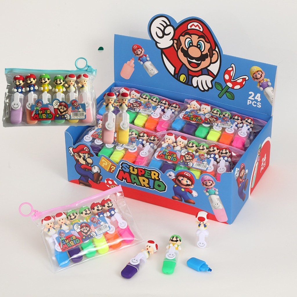 6PCS Creative Super Mario Styled Mini Highlighter Set Student Start of ...