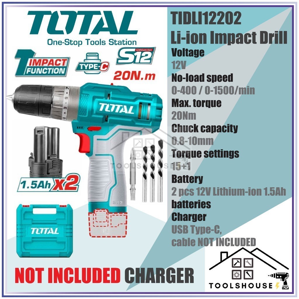 Total TIDLI12202 Li-ion Impact Drill 锂离子冲击钻 | Shopee Malaysia