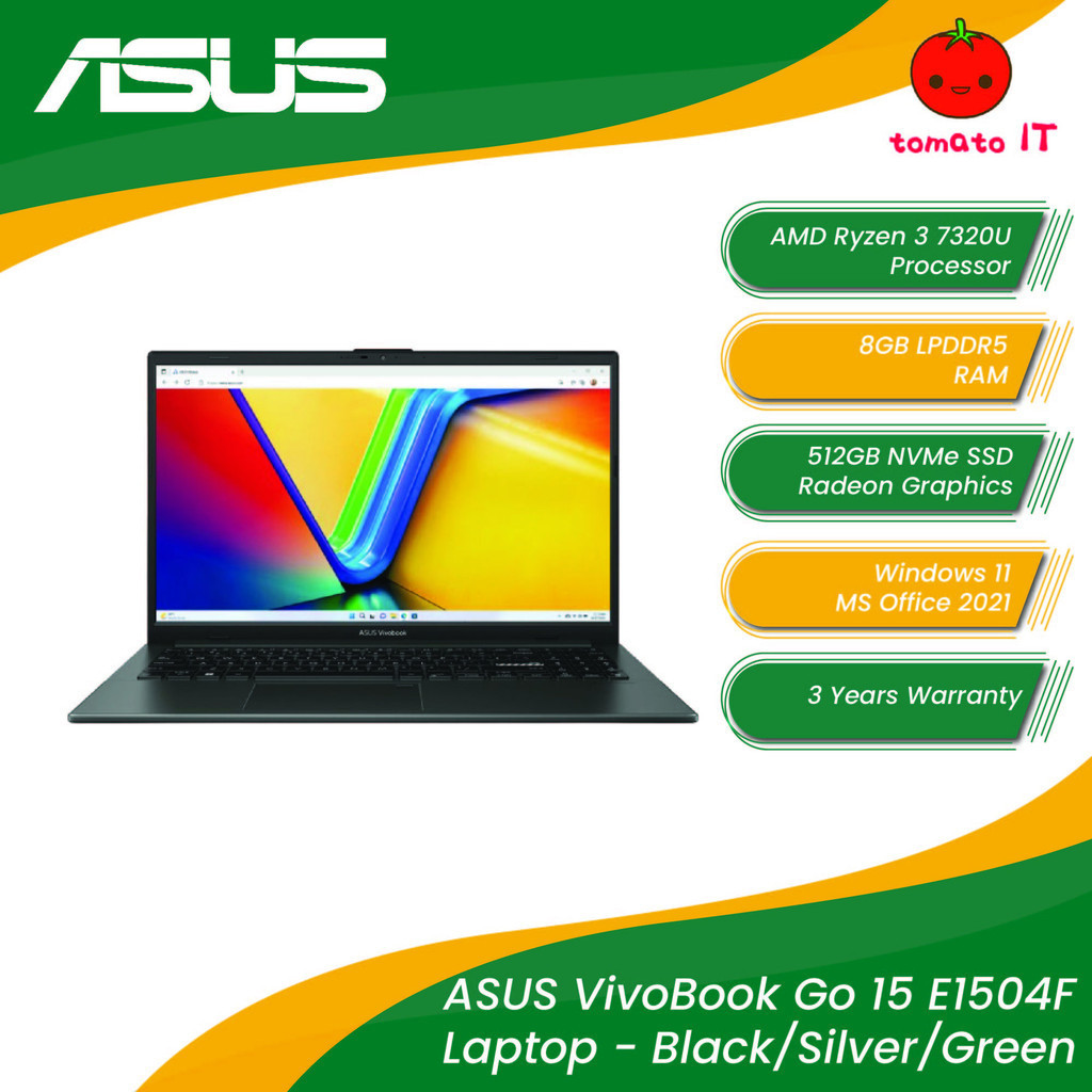 ASUS VivoBook Go 15 E1504F Laptop - Black/Silver/Gray Green (Ryzen 3 ...