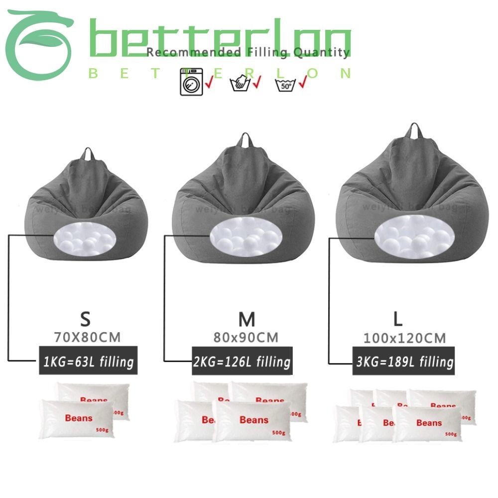 BETTER-LONTIME Large Bean Bag Adults Kids Sofa Couch Cover Soft Comfy ...