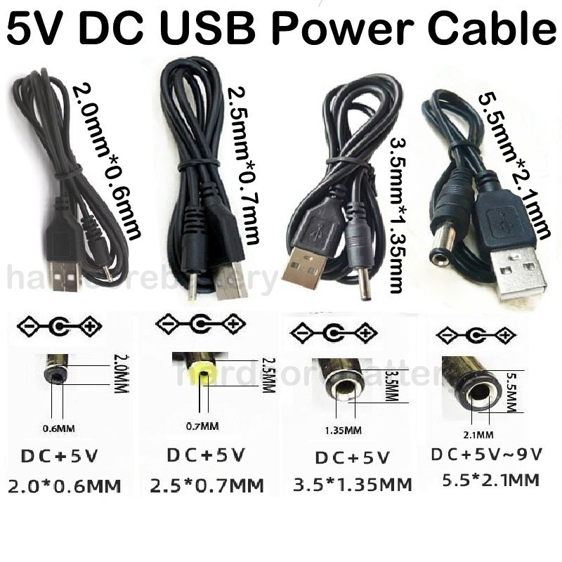 5V DC USB Power Cable Male to 5.5mm 2.0mm 2.5mm 3.5mm DC Plug Charging ...