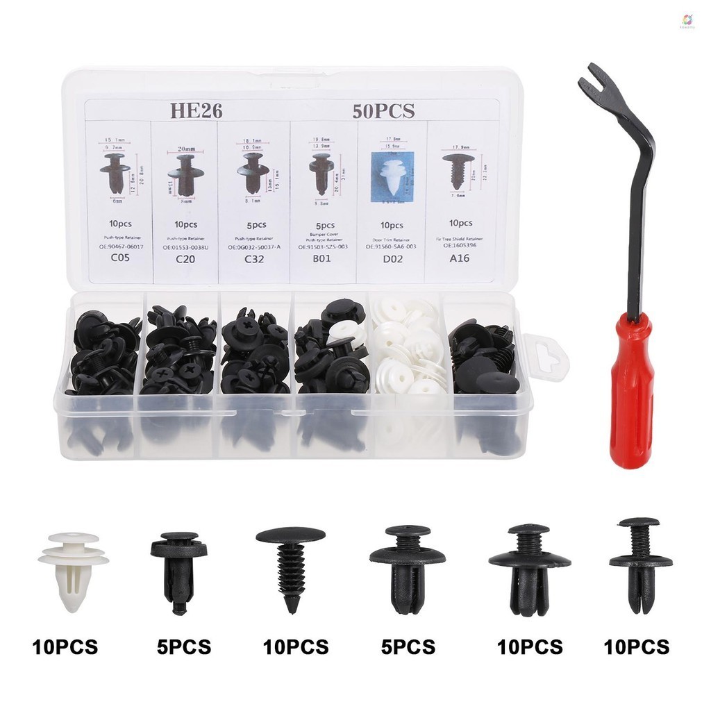 Kawamy 50Pcs Car Body Plastic Push Retainer Pin Rivet Fasteners Trim ...