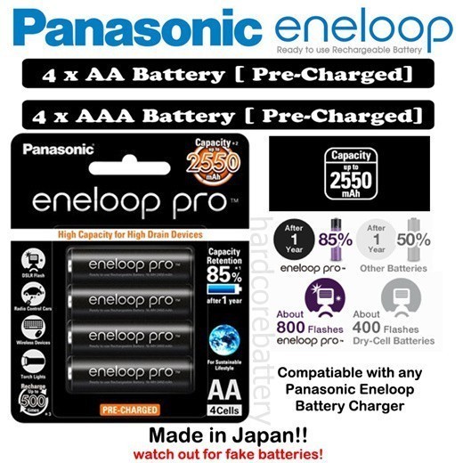 ORI Panasonic eneloop Pro AA 2500mAh Rechargeable Ni-Mh Battery MADE IN ...