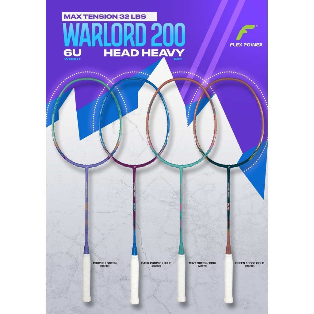 FLEX POWER BADMINTON RACKET WARLORD 200 (6U)(100% ORIGINAL) | Shopee ...
