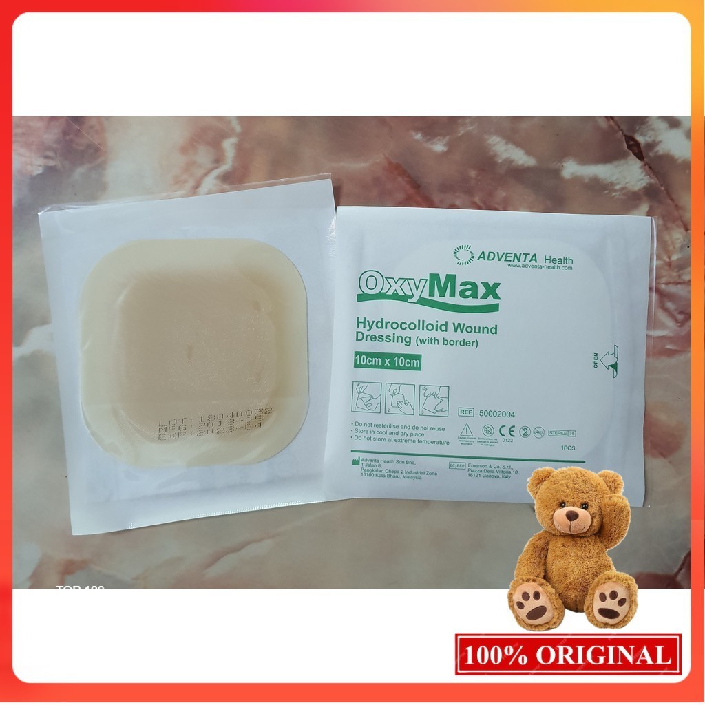 Oxymax - Hydrocolloid dressing, thick with border - Size : 10cm x 10cm ...