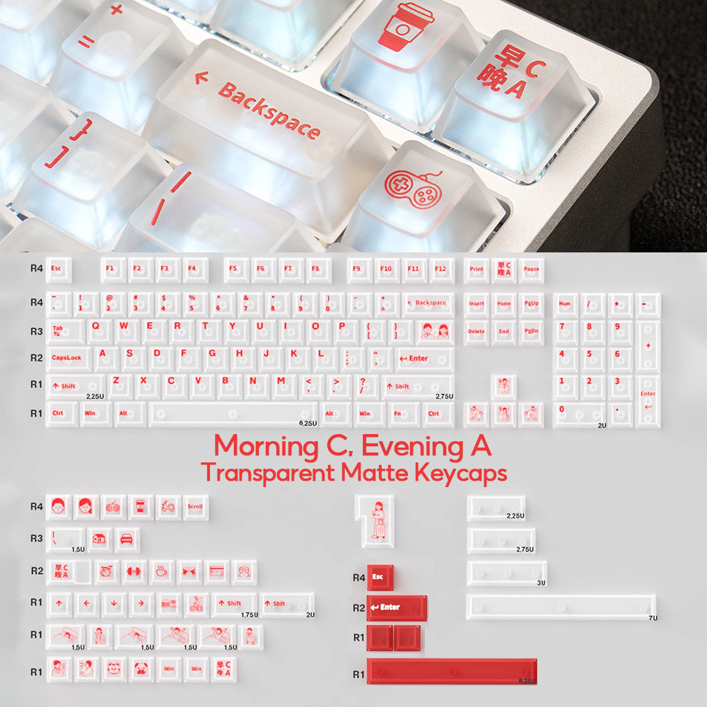 Alice Morning C, Evening A White Keycaps 150Keys/Set PC Transparent ...
