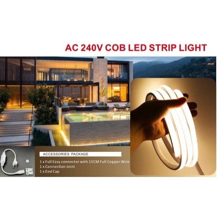 [50Meter] 6500K/3000K FIGHTER 240V Moon COB LED Strip Light 12mm ...