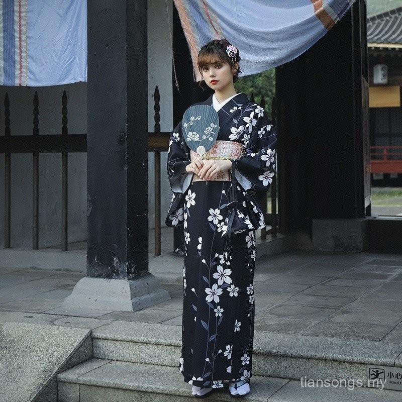 Tsukita Kimono Black Sakura Season Girl Kimono Yukata Kimono Formal ...