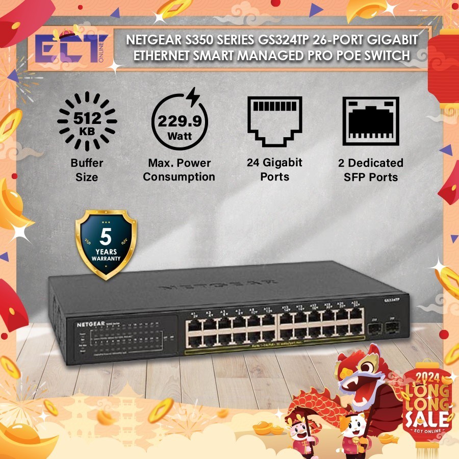 Netgear S350 Series GS324TP 26-Port Gigabit Ethernet Smart Managed Pro ...
