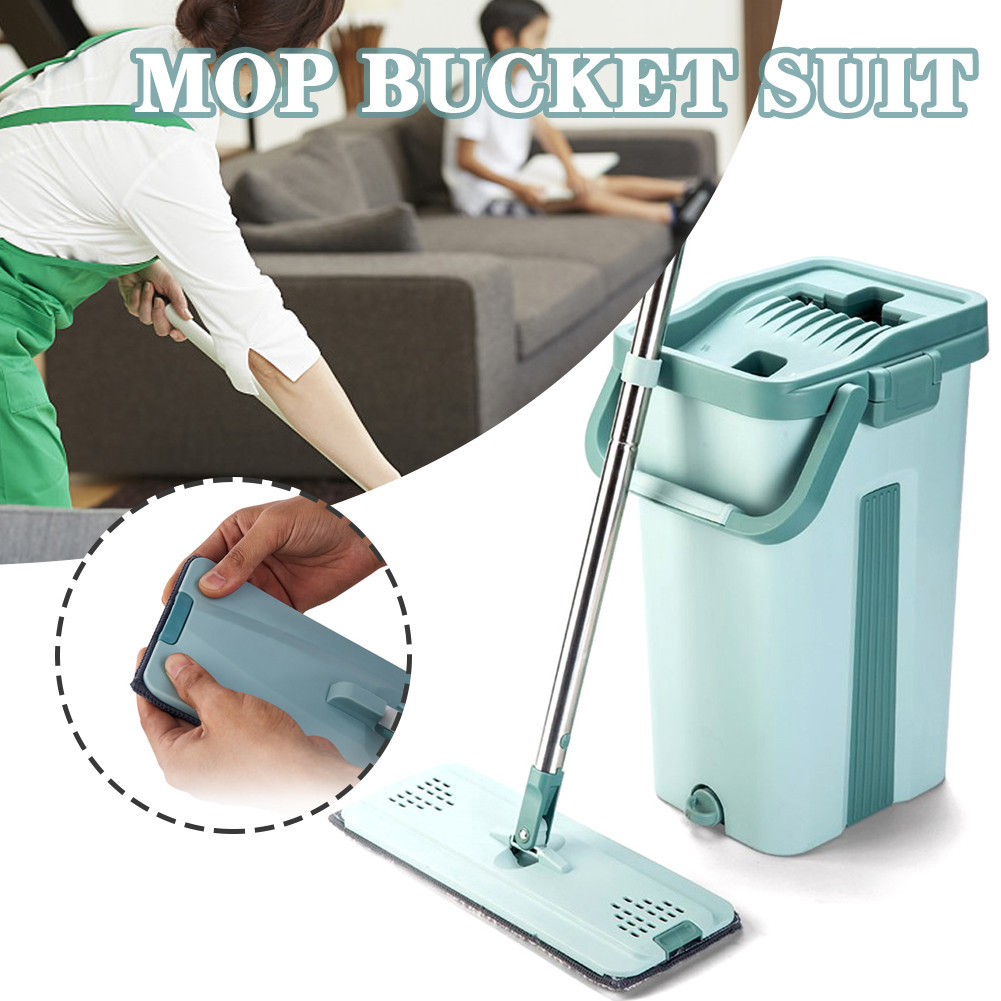Mop Bucket System For Floor Cleaning 2 In 1 Wash Dry With Flat Fiber ...