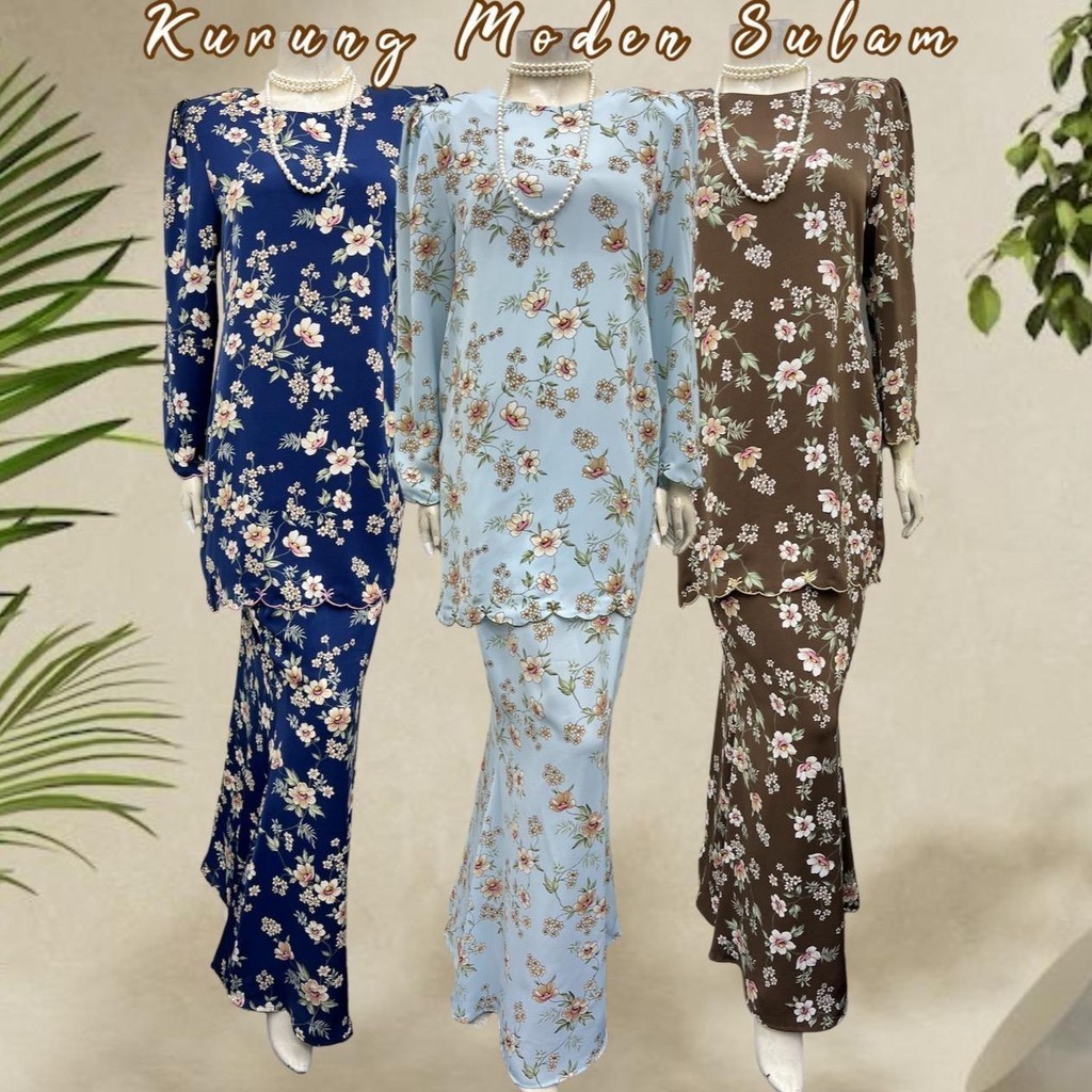 {VIVFASHIONHOUSE }L00041 Kurung Moden Sulam Bercorak + Kain Duyung Material Less Iron ( Size 38 ...