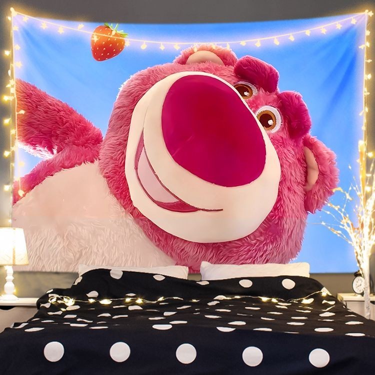 Lotso Strawberry Bear ins Style Tapestry Disney Cute Cartoon Wall Cloth ...