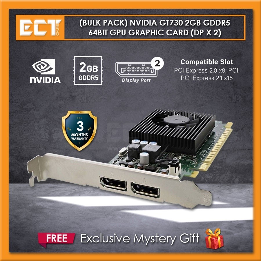 (Bulk Pack) Nvidia GT730 2GB GDDR5 64bit GPU Graphic Card (DP x 2 ...