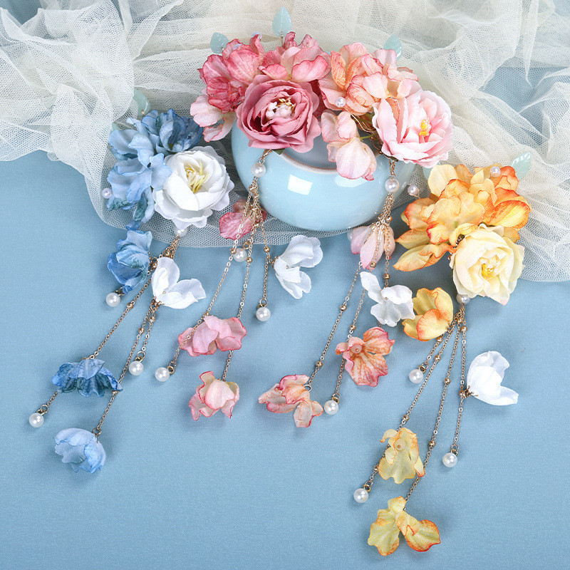 Hanfu Silk Flower Hair Accessories Back Hairpin Archaistic Headdress ...