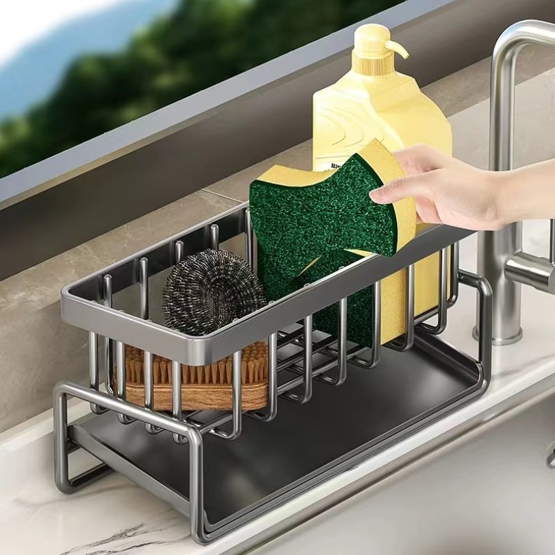 Sponge holder kitchen organizer Space Aluminum Sink Drainer Rack ...