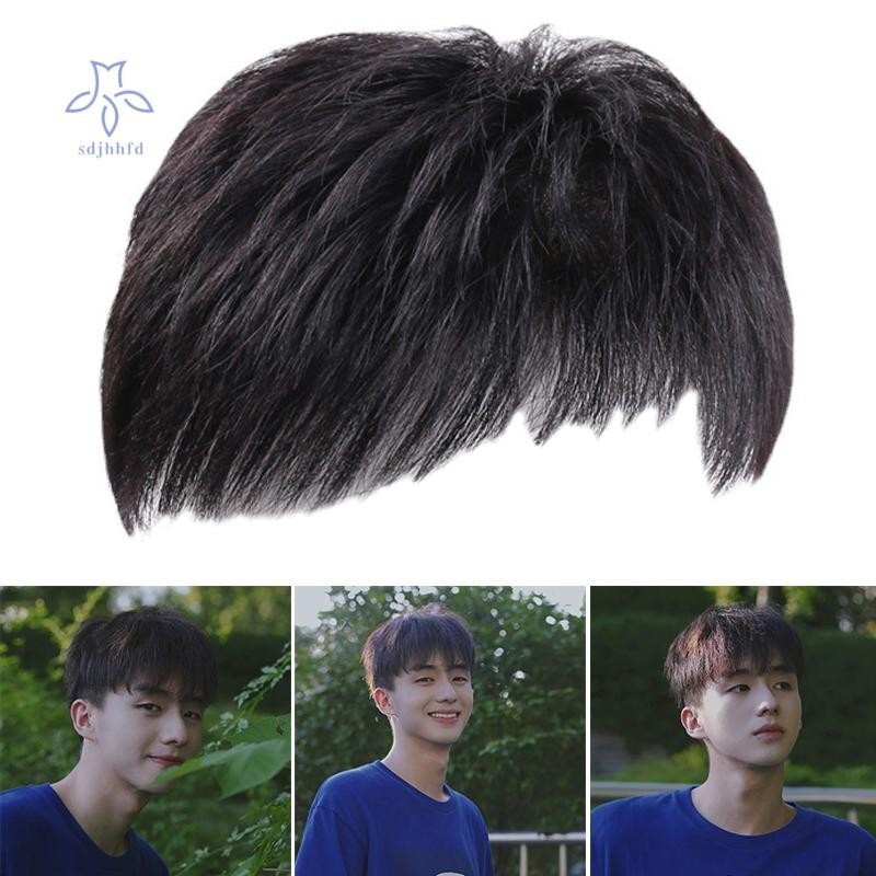 Black Hair Toupee for Men Realistic Thick Hair Soft Fluffy Straight Wig ...