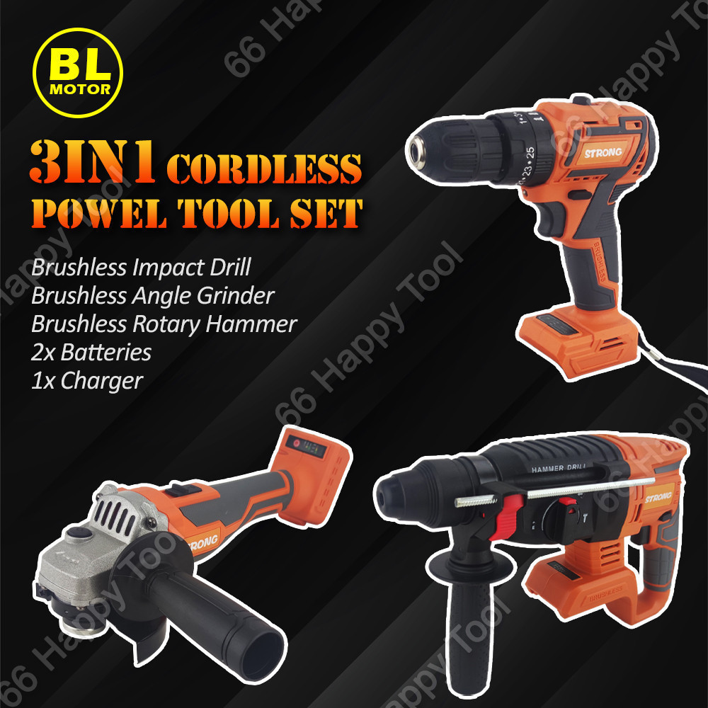 3 in 1 Brushless Power Tool Set Portable Cordless 3pcs Impact Wrench ...