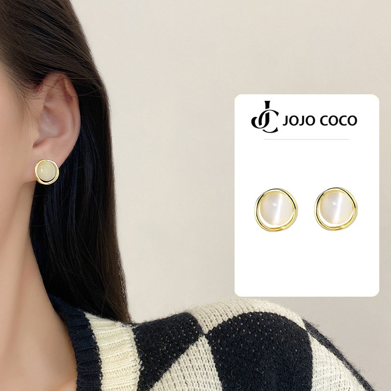 JOJO COCO S925 Silver Needle Korean Style Cat's Eye Earrings for Women Hypoallergenic Earrings ...