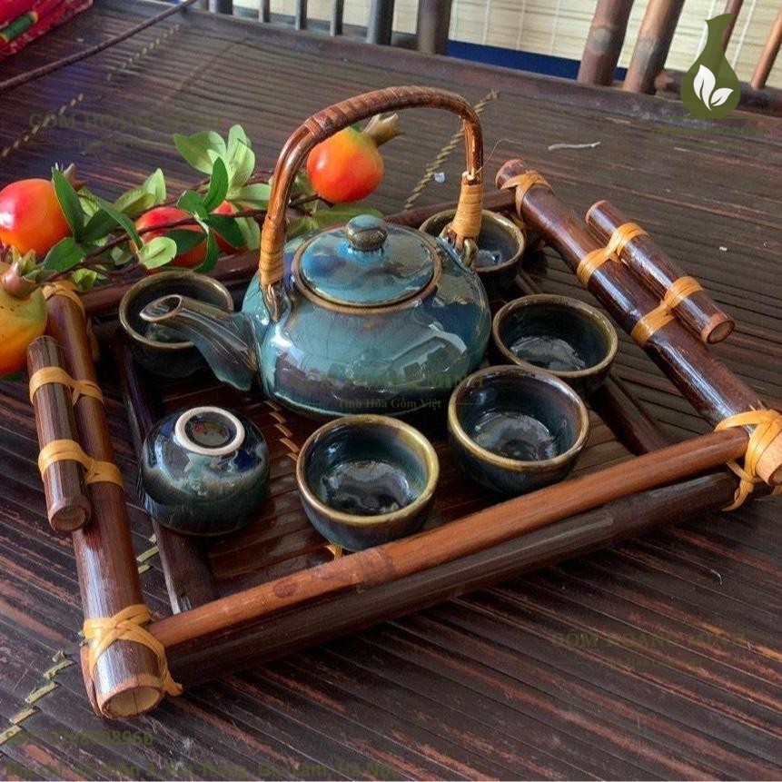 400ml Fire Glaze Teapot Set Free With Rattan Tray - Bat Trang Ceramic ...