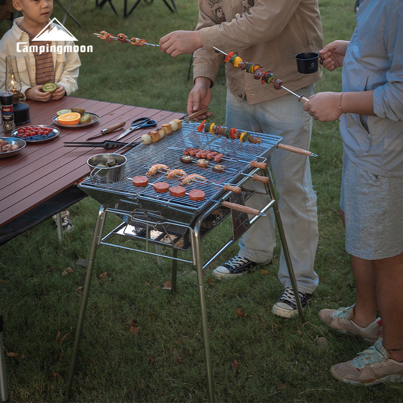 Campingmoon MT-5 Grill Ketinggian Boleh Laras Luaran Dapur BBQ Keluli Tahan Karat Perkhemahan ...