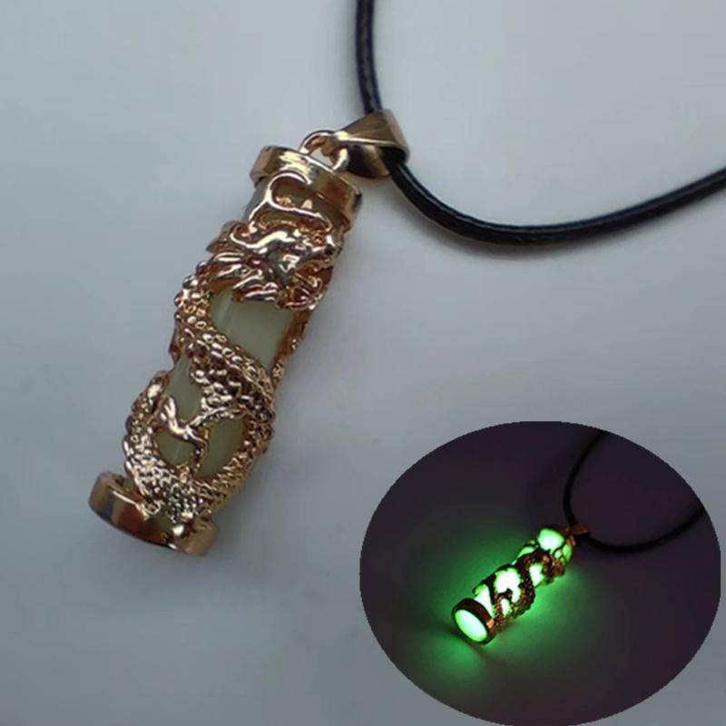 Alloy Dragon Pillar Necklace, Night Glow Stone Pan Dragon Pendant, Gold ...