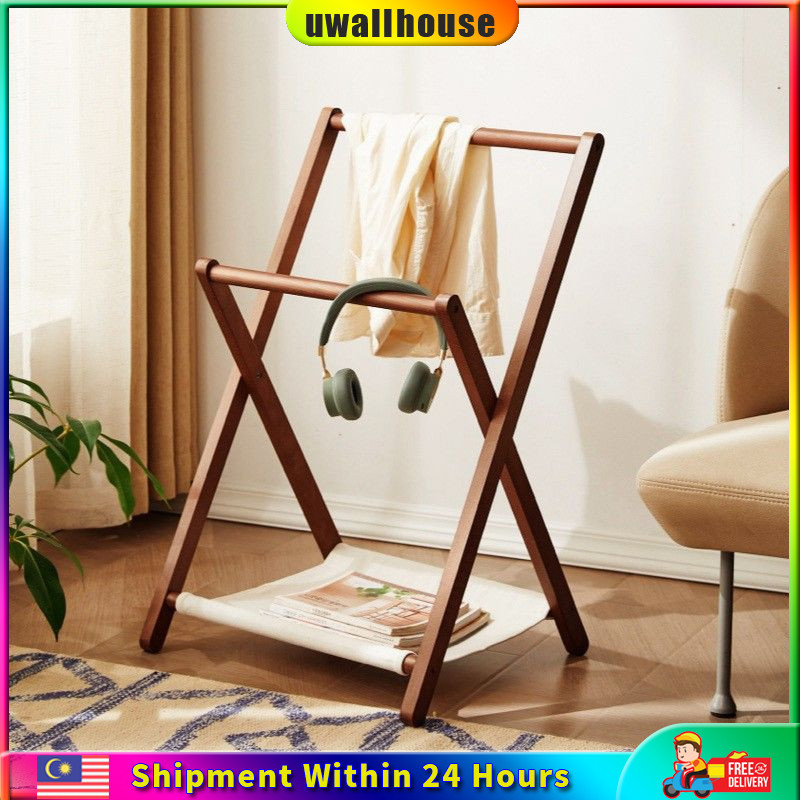 Bedside Clothes Rack Folding Solid Wood Rack Bedroom Hitch Coat Rack ...
