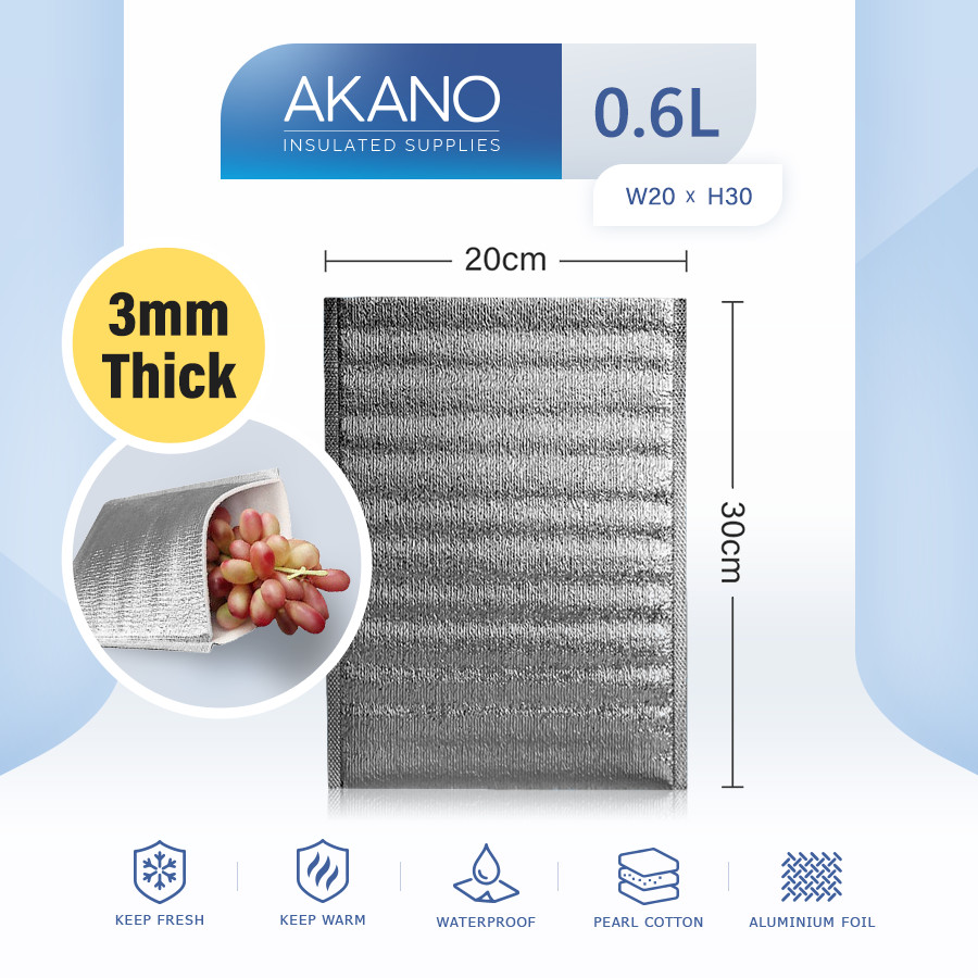 AKANO 0.6L 3MM Aluminium Foil Insulated Food Storage Bag Ice Cooler Bag ...