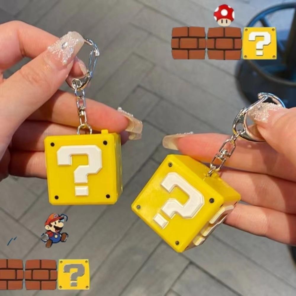Super Mario Square Question Mark Box Vocalizable Pendant Keychain Funny ...