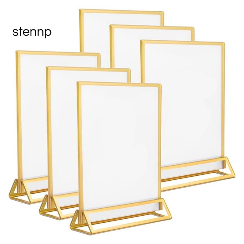 6Pack Sign Holder 5X7 Inch Acrylic with Gold Borders and Vertical Stand ...