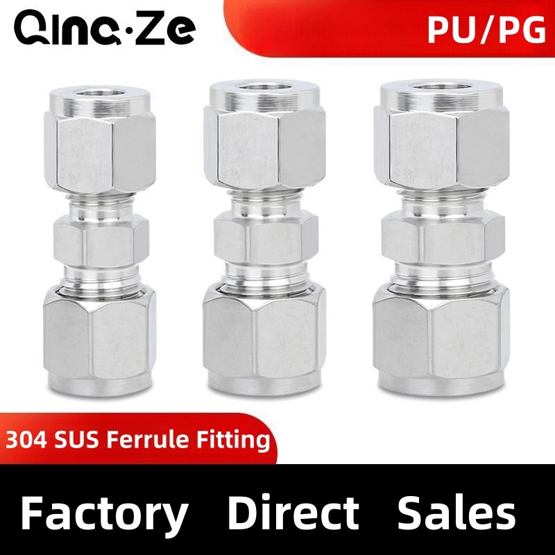 PU straight connector compression fitting 304 stainless steel ferrule ...
