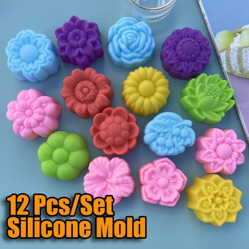 12 Pcs/Set Non-Stick Flower Design Silicone Mold Bekas Kuih Raya ...
