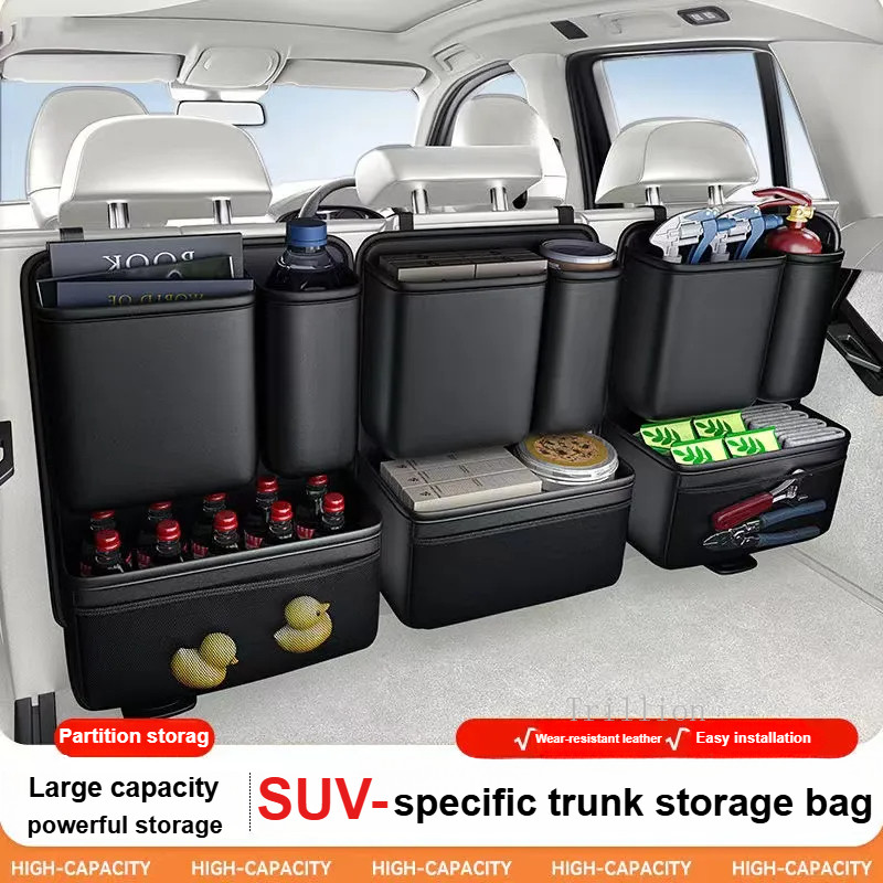 High-Capacity Car Trunk Storage Bag Leatherette Seat Back Organizer Bag ...