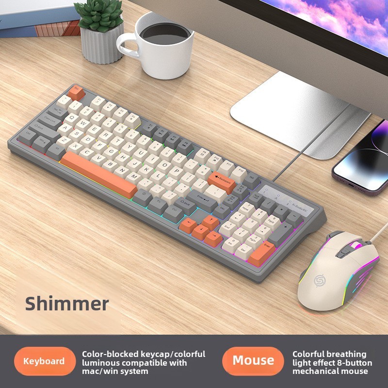 K KM800 Wired Gaming Gaming Keyboard Mouse Set Mechanical Feel 98-Key ...