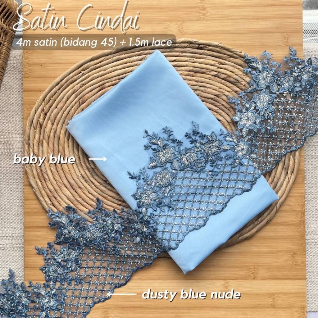 (BABYBLUE, NAVY, DUSTYBLUE, OFFWHITE, PUREWHITE) SATIN CINDAI SET KAIN ...