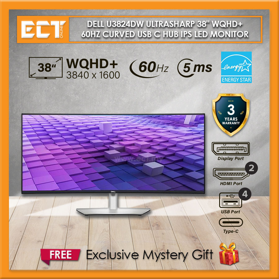 Dell U3824DW UltraSharp 38" WQHD+ 3840 x 1600 60Hz Curved USB C HUB IPS ...