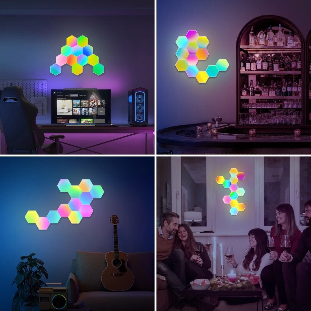 WIFI Gaming Lamp 10/15/20Pcs Hexagon Lights Smart App Control RGB LED ...