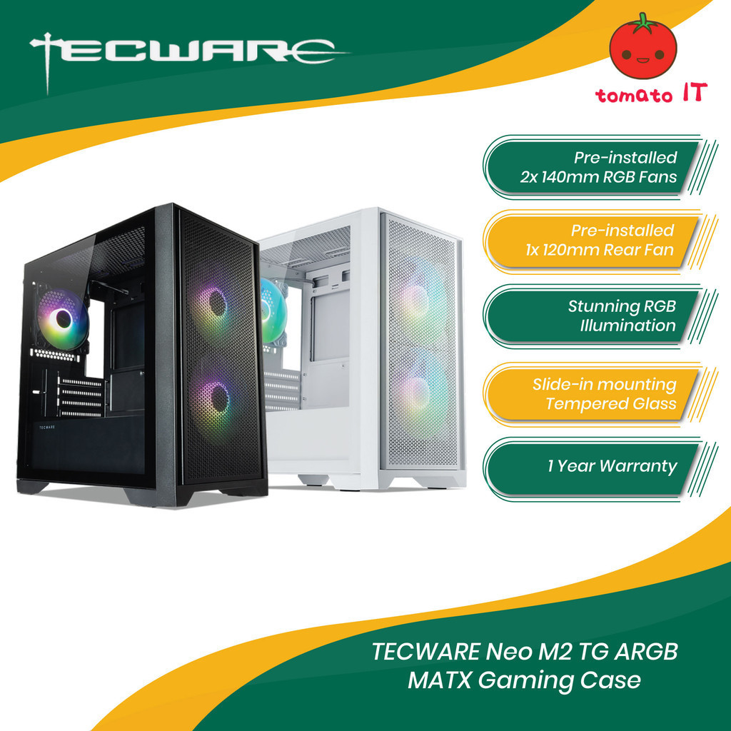 TECWARE NEO M2 TG ARGB MATX Gaming Case - Black/White | Shopee Malaysia
