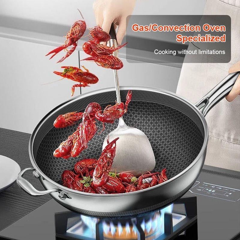B2U 32CM Honeycomb Wok Pan Non-stick Grill Deep Fry Glass Lid Pot ...
