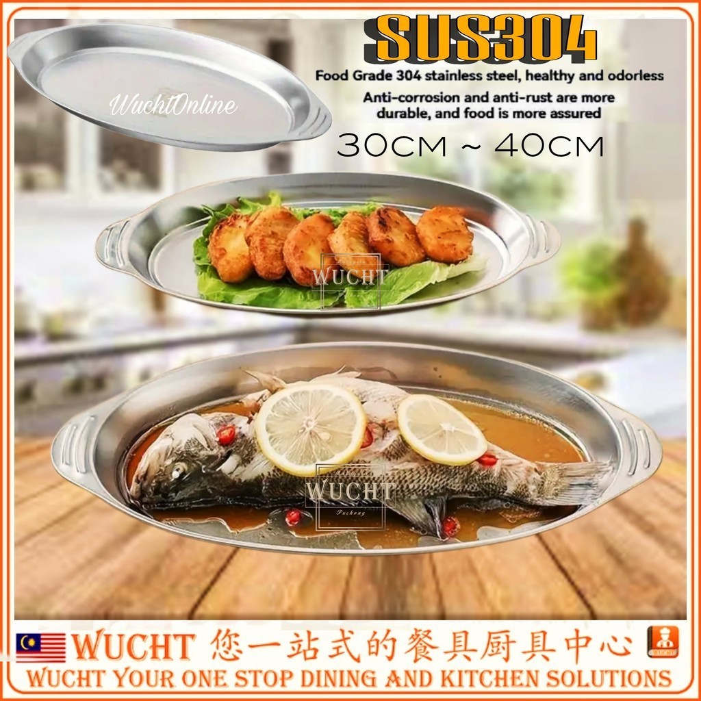 【WUCHT】30 ~ 40cm SUS304 Stainless Steel Steamer Fish Dish Barbecue ...