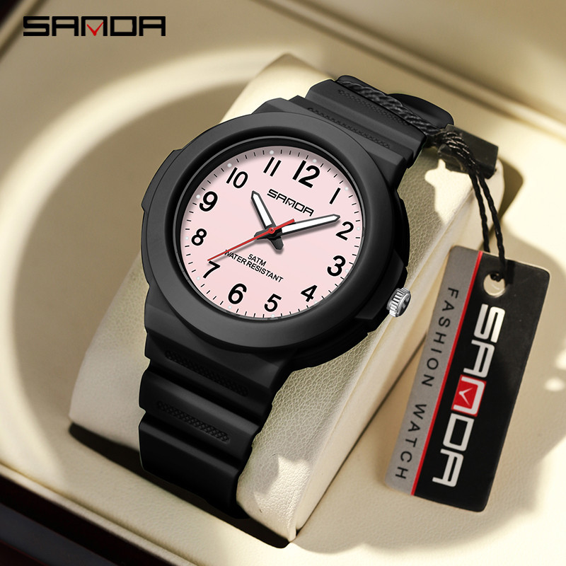 SANDA Large Dial Youth Student Electronic Luminous Waterproof Quartz ...