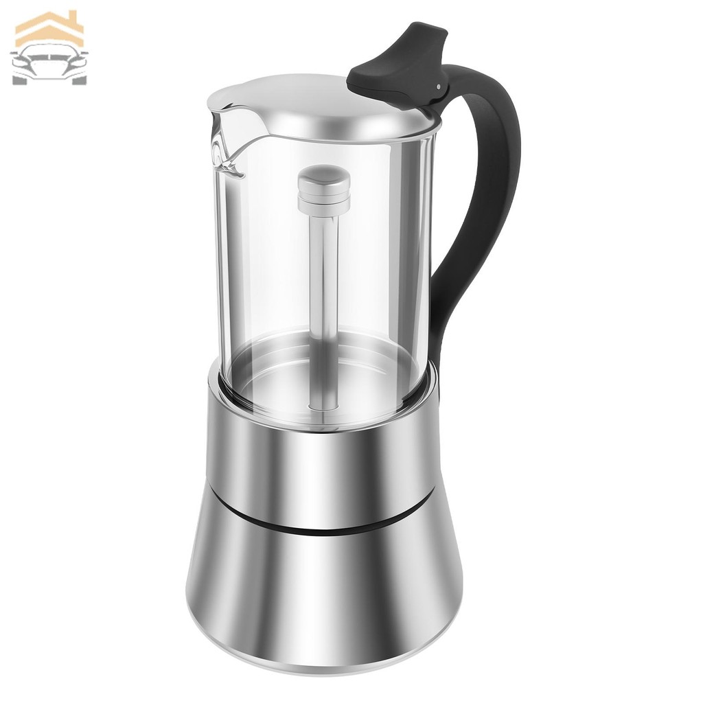 Induction Moka Pot 120ML Glass Top Stainless Steel Stovetop Coffee Makers Portable Stovetop ...