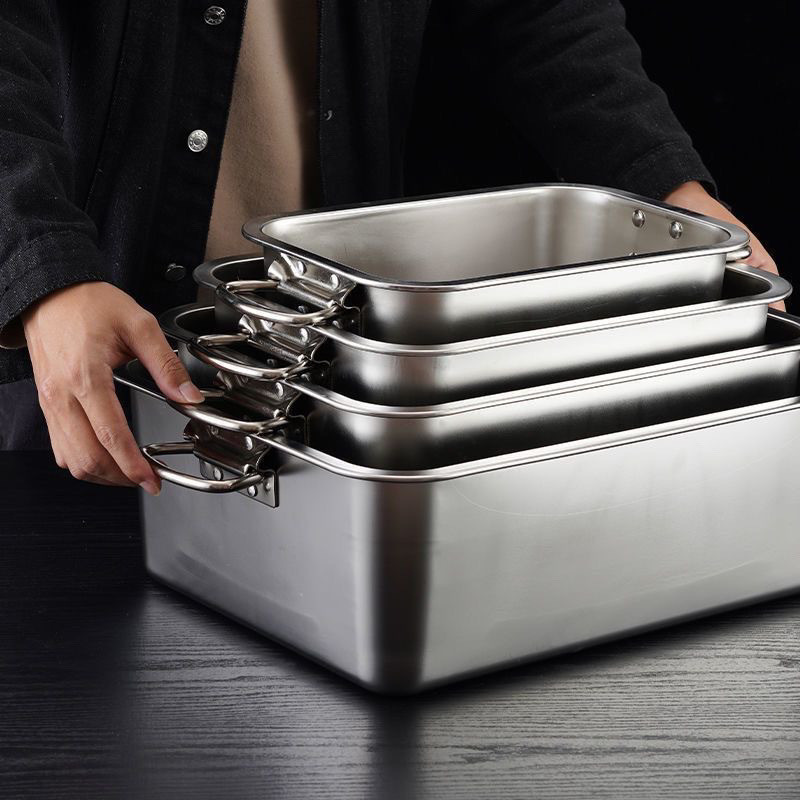 Stainless Steel Square Basin with Handle Square Box with Lid Fast Food ...