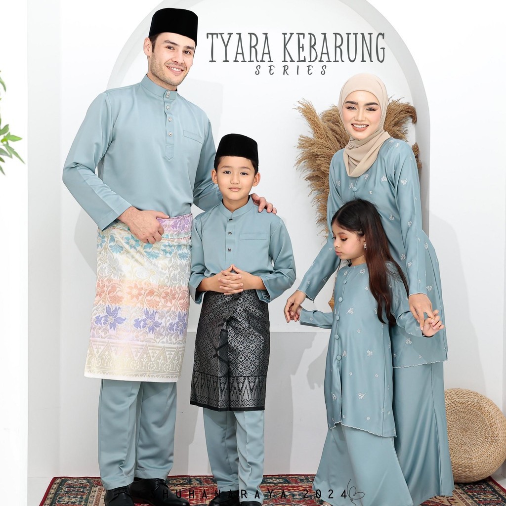 SHUHANA Baju Raya Family Set Sedondon Green Tea 2024 Viral Baju Kurung ...
